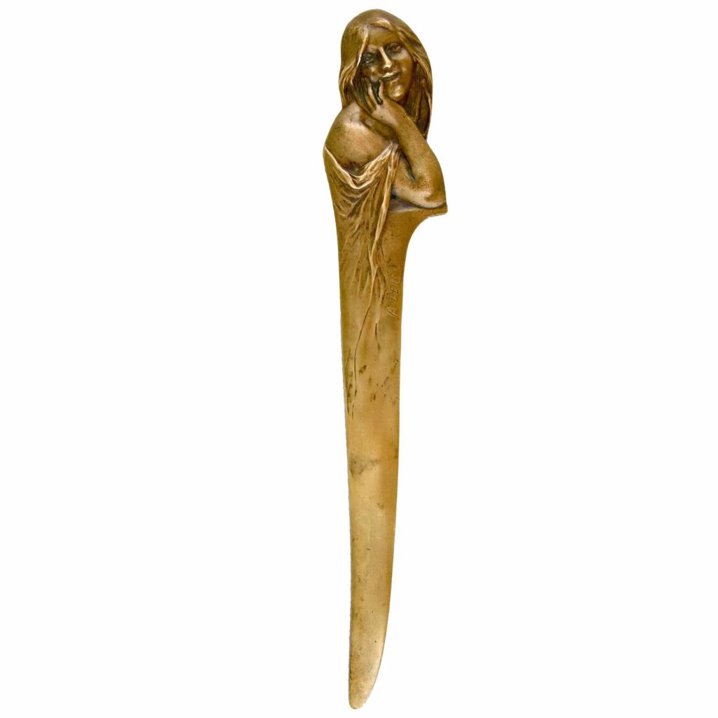 Art Nouveau bronze letter opener with lady - Deconamic