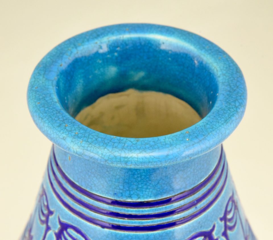 Art Deco turquoise blue ceramic vase - Deconamic