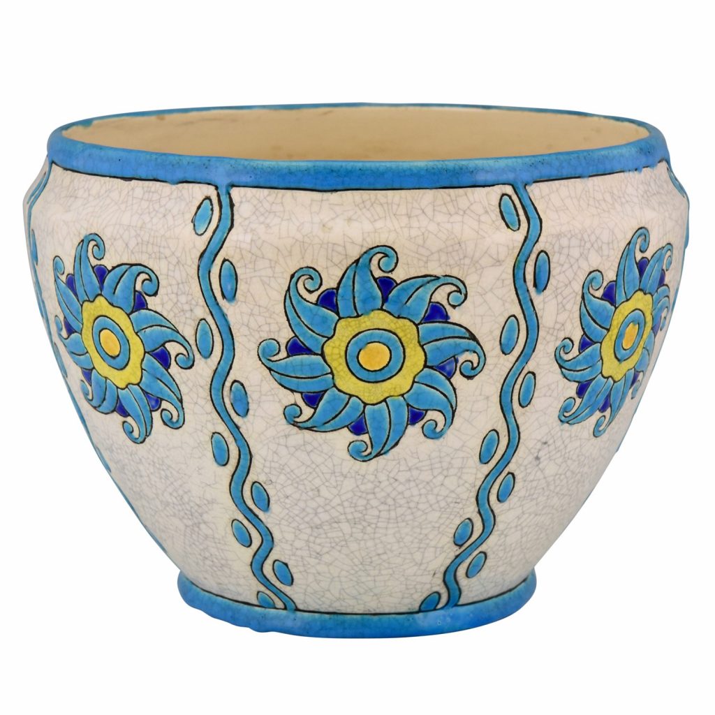 Art Deco ceramic cachepot or planter Soleil Blue - Deconamic