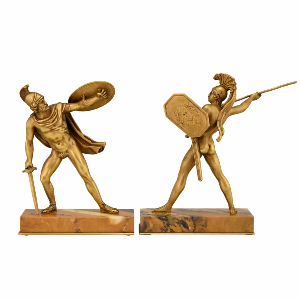Bronze bookends Roman warriors with dagger, shield and helmet - Deconamic