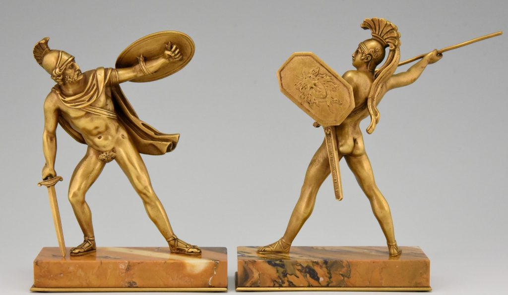 Bronze bookends Roman warriors with dagger, shield and helmet - Deconamic