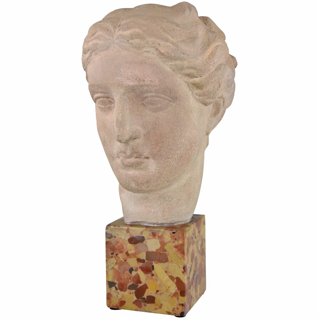 Art Deco stone sculpture female bust woman's head - Deconamic
