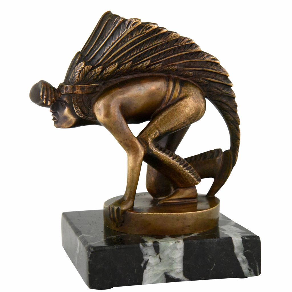 Art Deco bronze Indian lookout car mascot - Deconamic