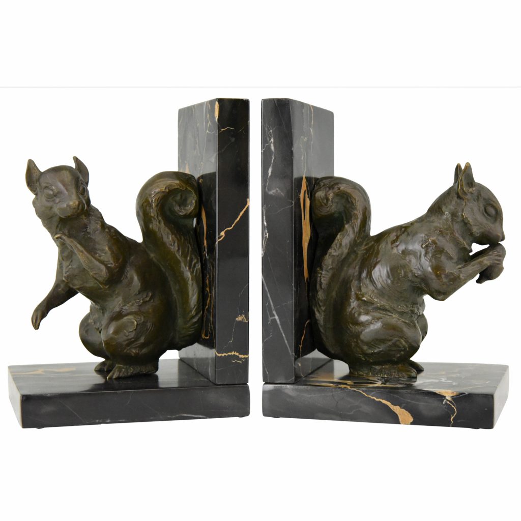 Art Deco bronze squirrel bookends - Deconamic