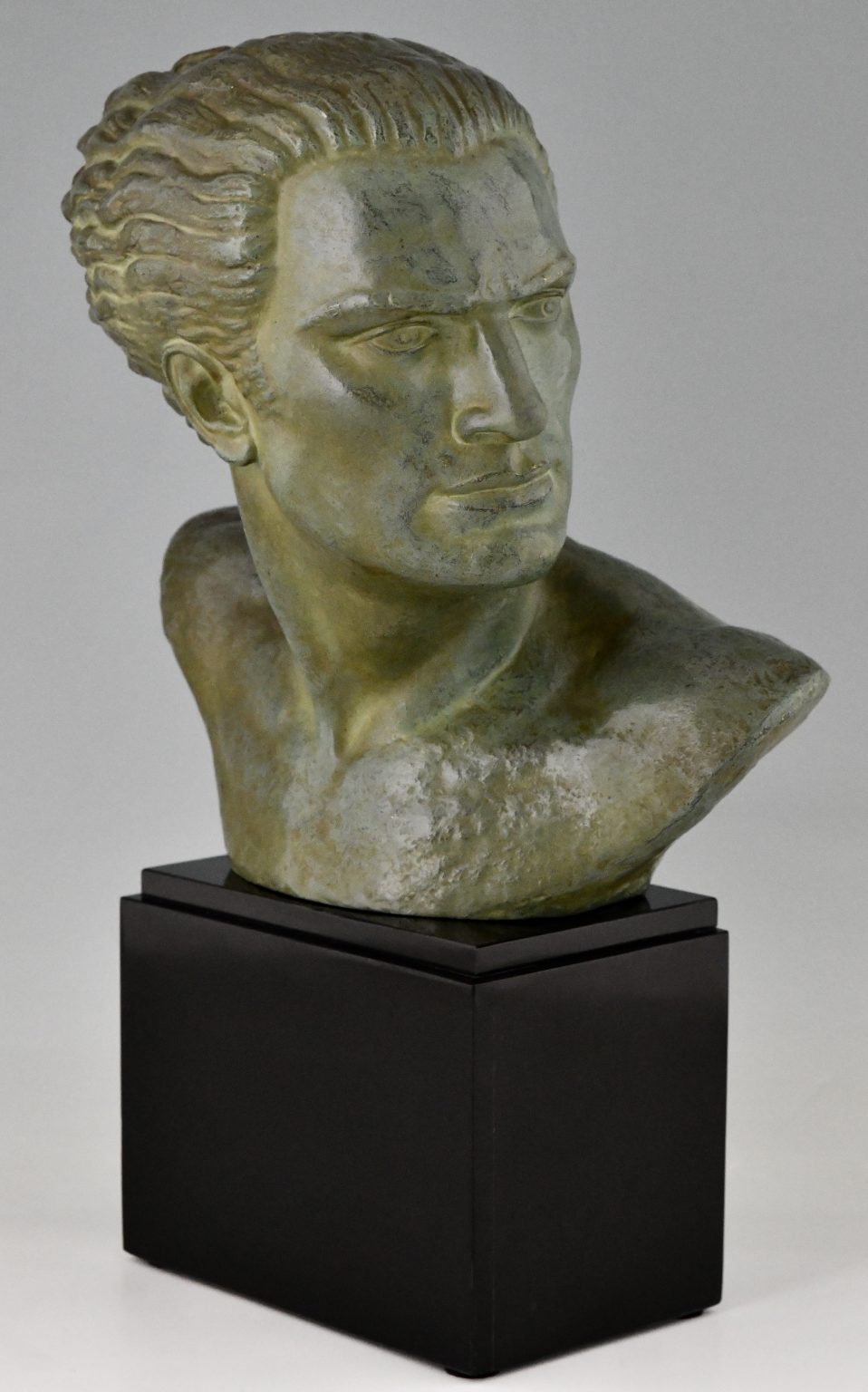 Art Deco bronze sculpture male bust aviator Jean Mermoz - Deconamic