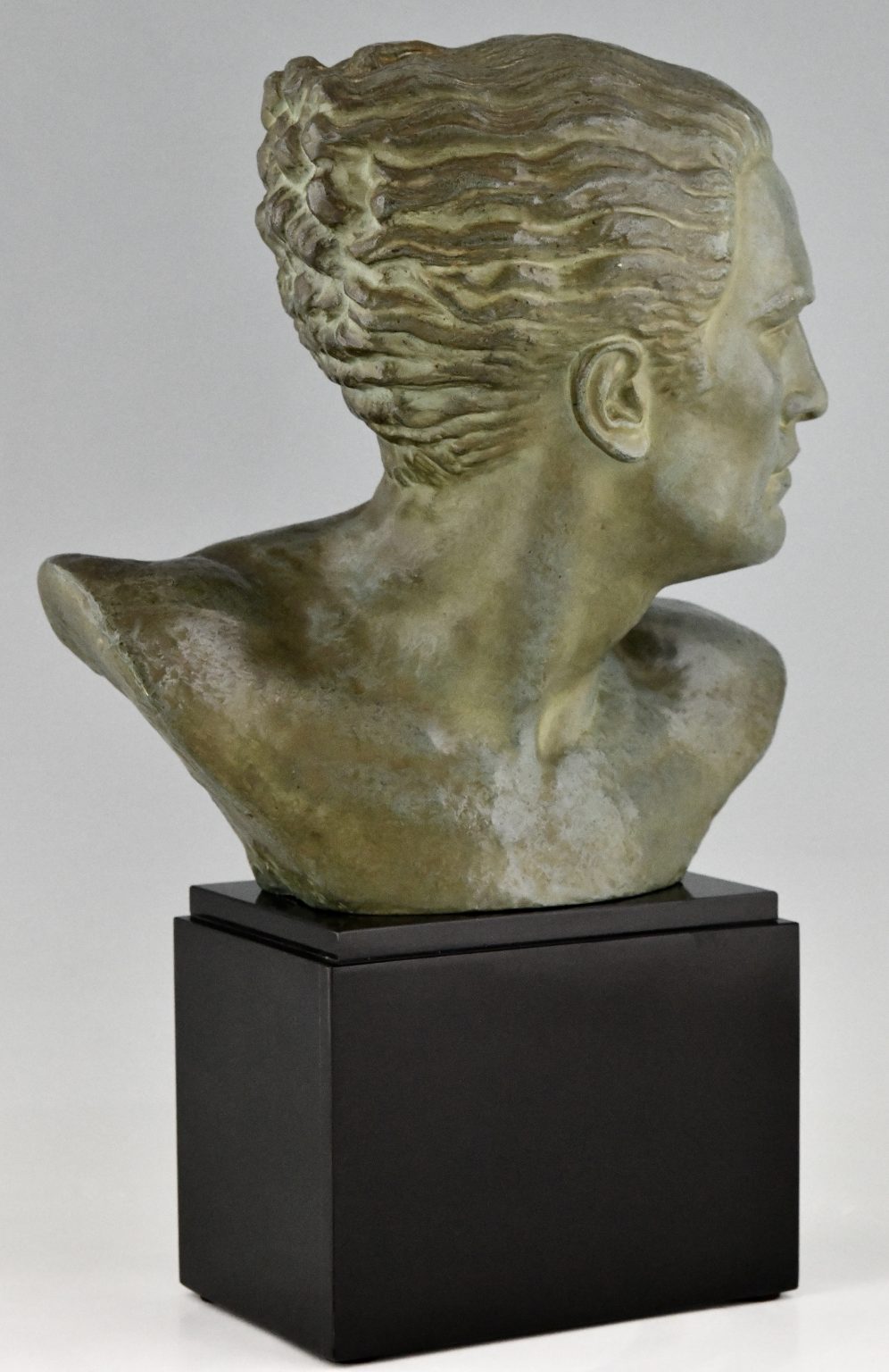 Art Deco bronze sculpture male bust aviator Jean Mermoz - Deconamic