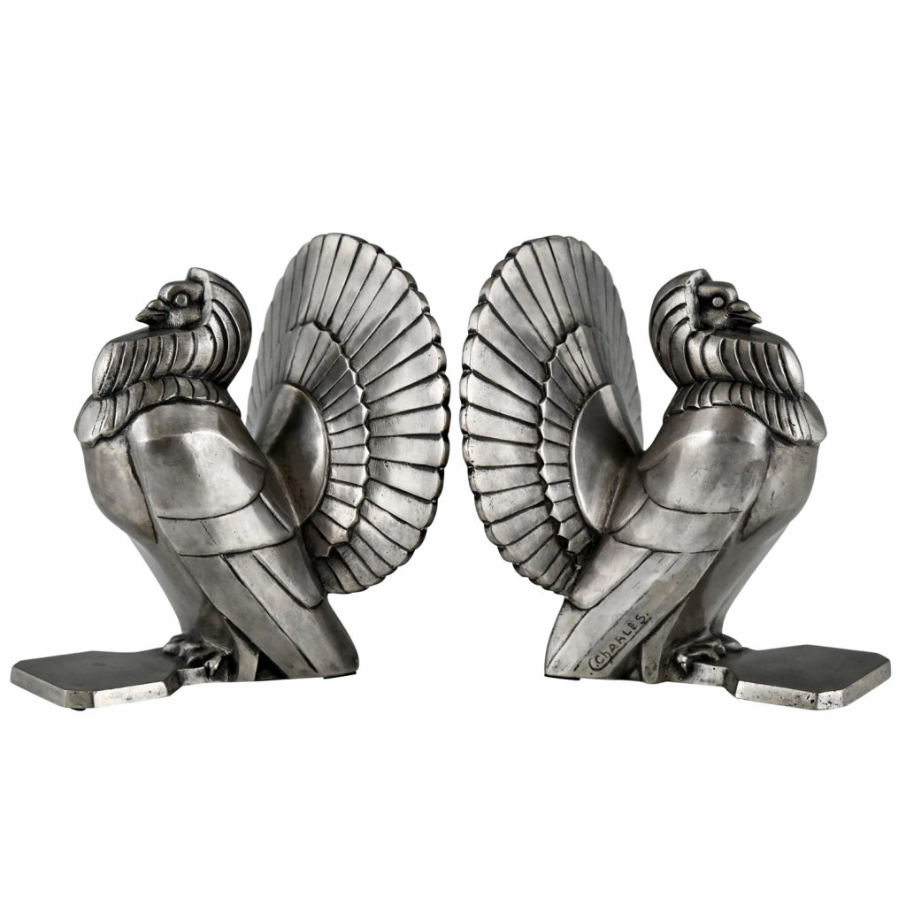 Art Deco silvered bronze dove bookends. - Deconamic