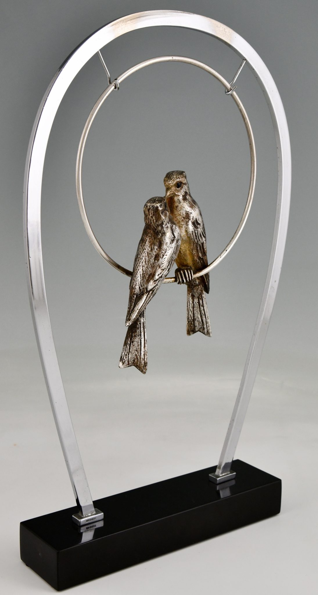 Art Deco bronze sculpture birds on a swing. - Deconamic