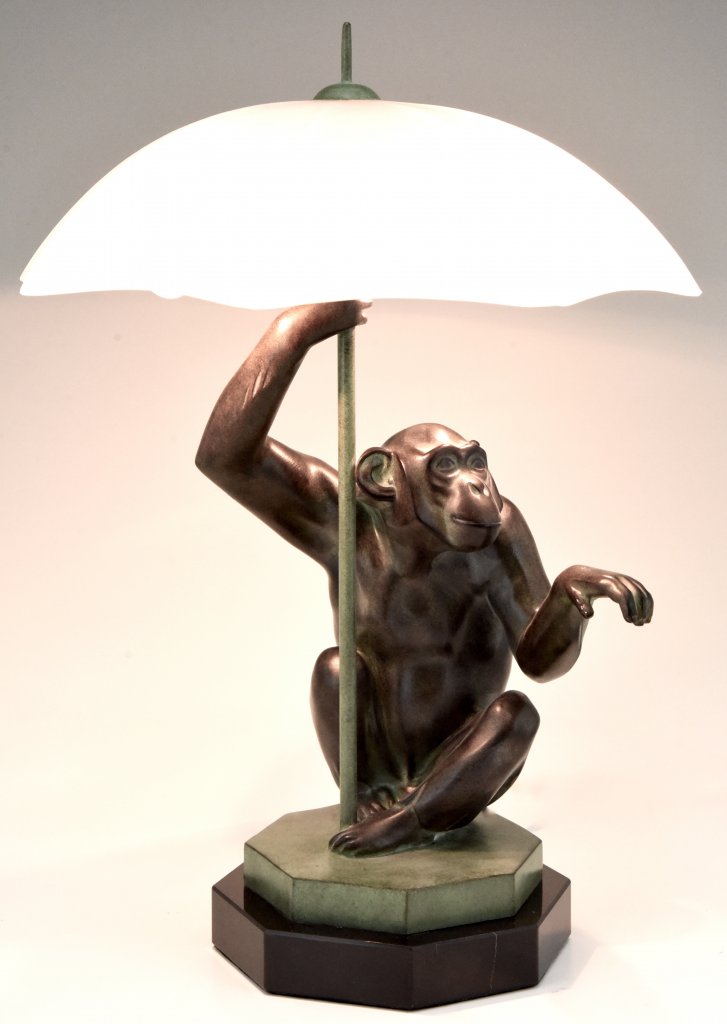 Art Deco style lamp monkey with umbrella PLUIE - Deconamic