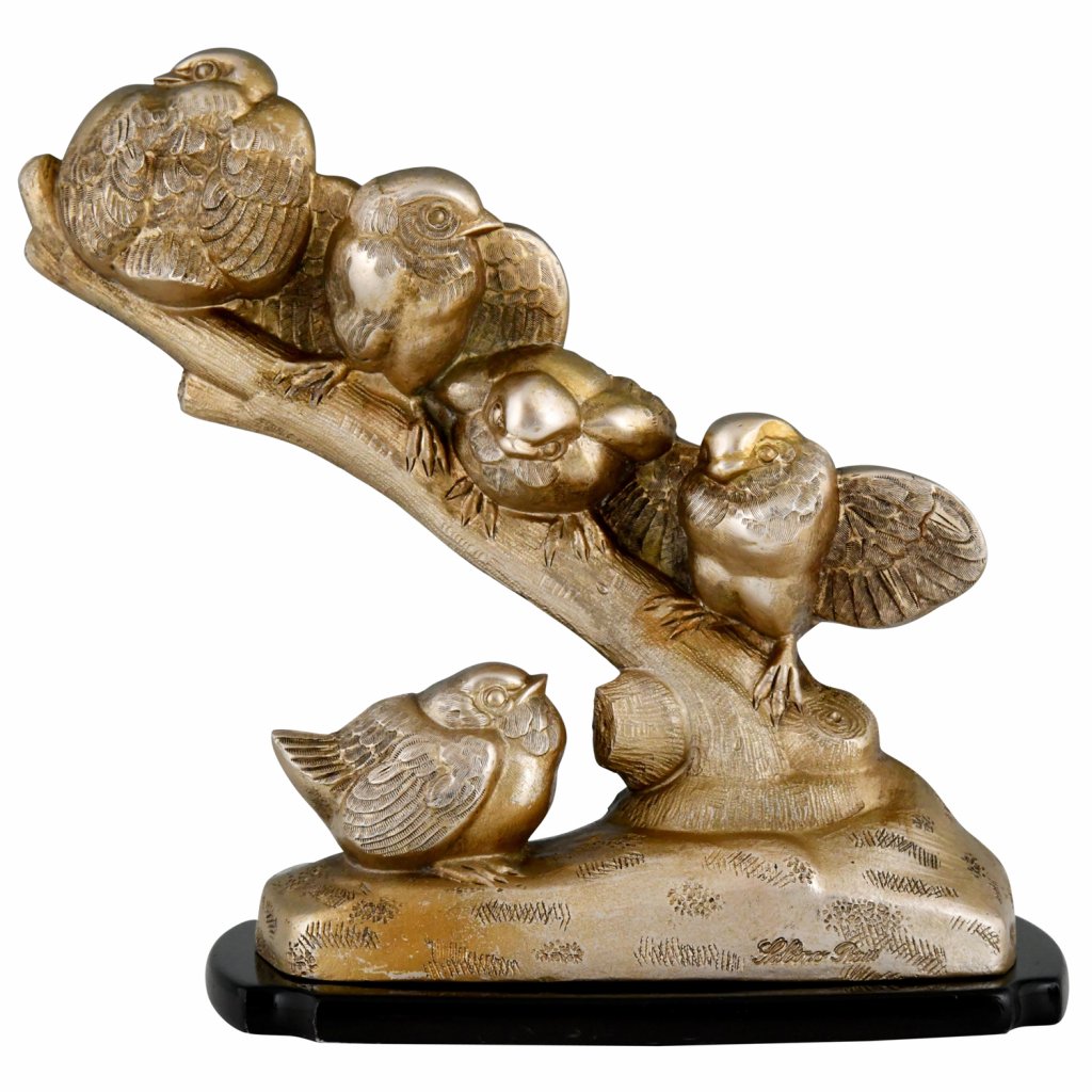 Art Deco bronze sculpture centerpiece with three men. - Deconamic