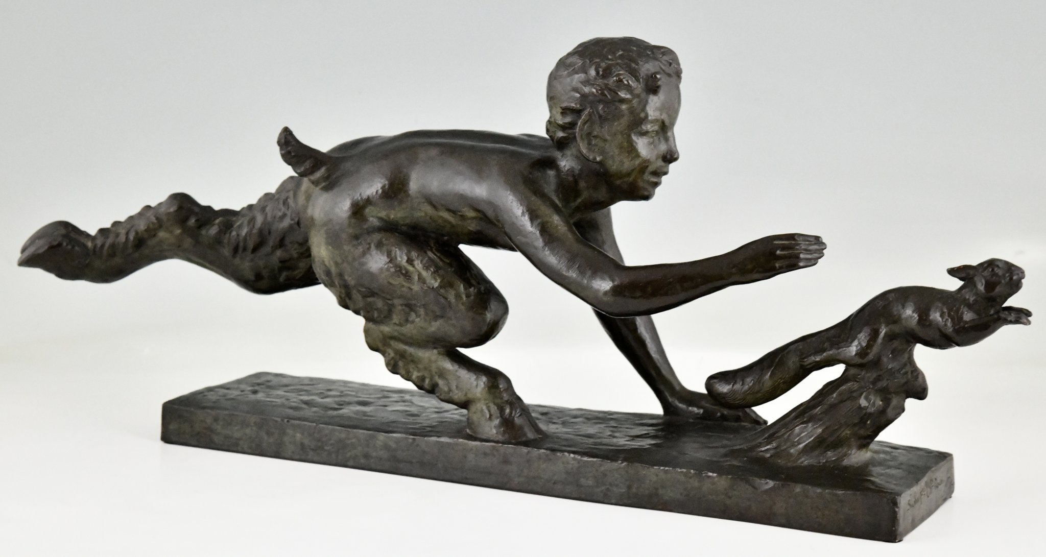 Art Deco bronze sculpture faun and squirrel. - Deconamic