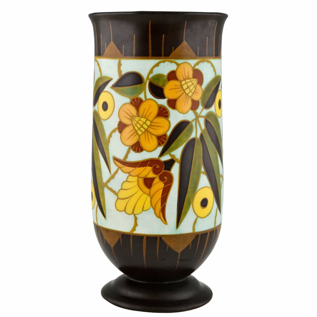Art Deco ceramic vase with stylized flowers - Deconamic