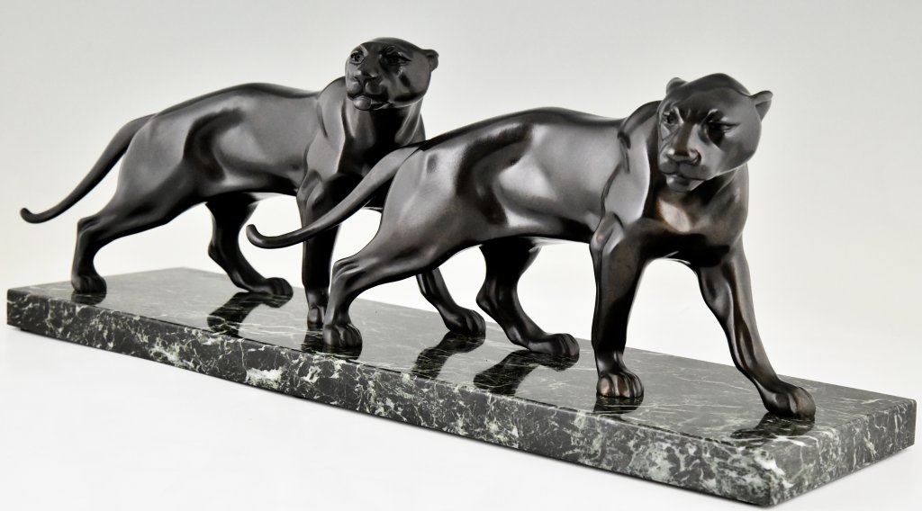 Art Deco bronze sculpture two panthers - Deconamic