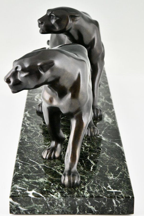 Art Deco bronze sculpture two panthers - Deconamic