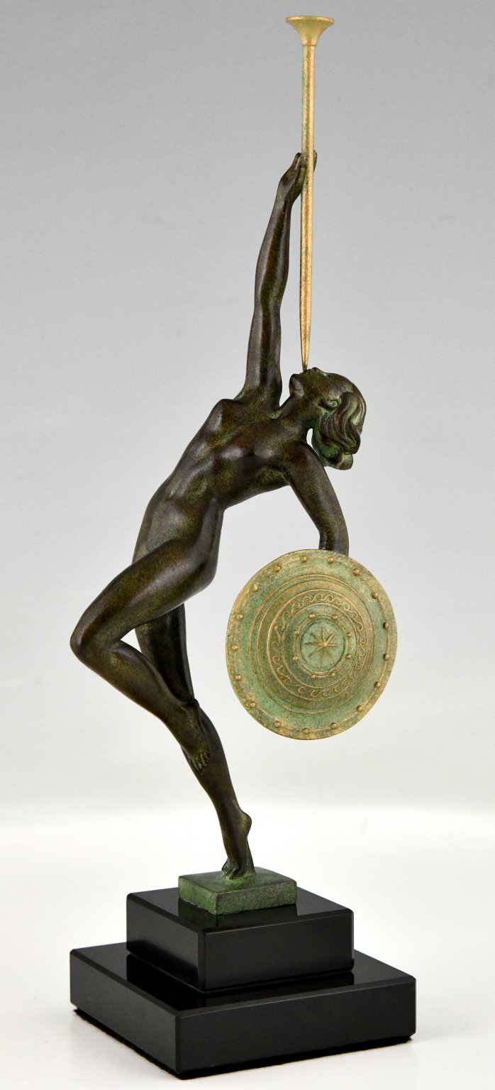 Art Deco style sculpture JERICHO nude with trumpet - Deconamic