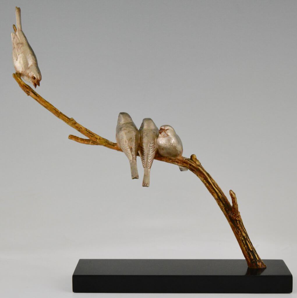 Art Deco sculpture 4 birds on a branch - Deconamic