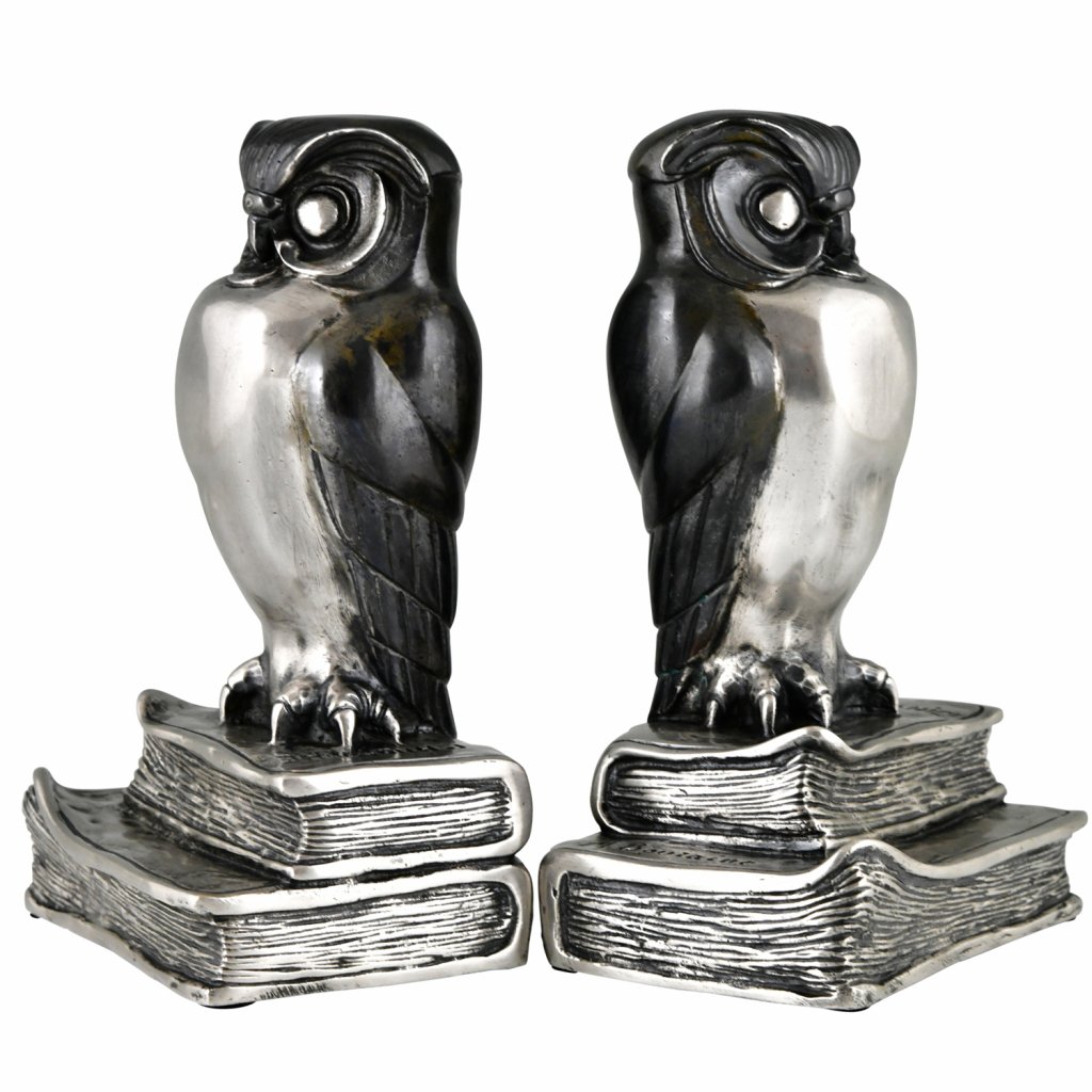 Art Deco bronze bookends owls on books Meditation. - Deconamic