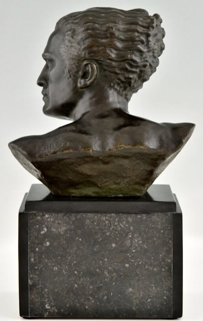 Art Deco bronze sculpture male bust aviator Jean Mermoz - Deconamic