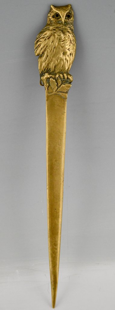 Art Nouveau bronze letter opener with owl. - Deconamic