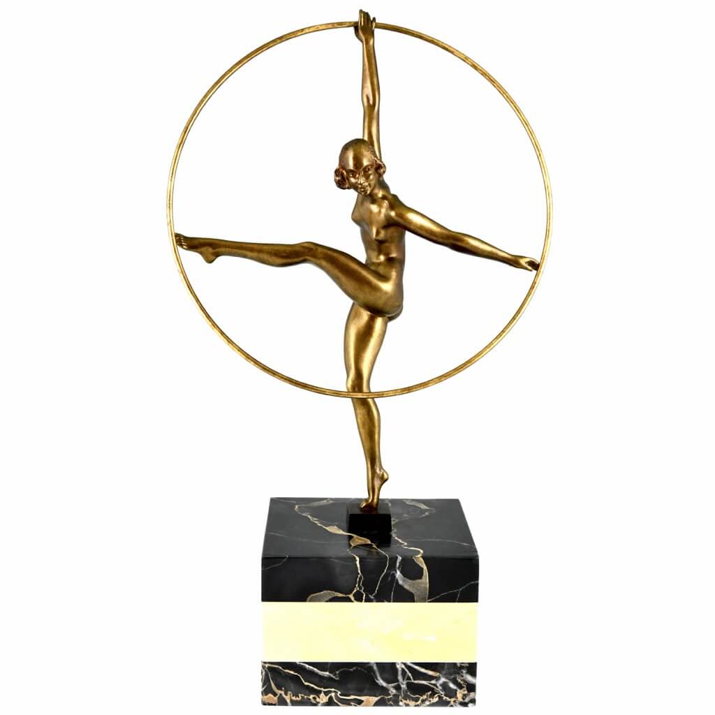 Art Deco bronze sculpture hoop dancer. - Deconamic
