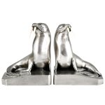 Art Deco silvered bronze walrus bookends - Deconamic