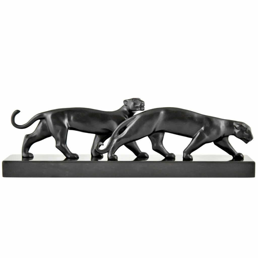 Art Deco bronze sculpture of two panthers - Deconamic
