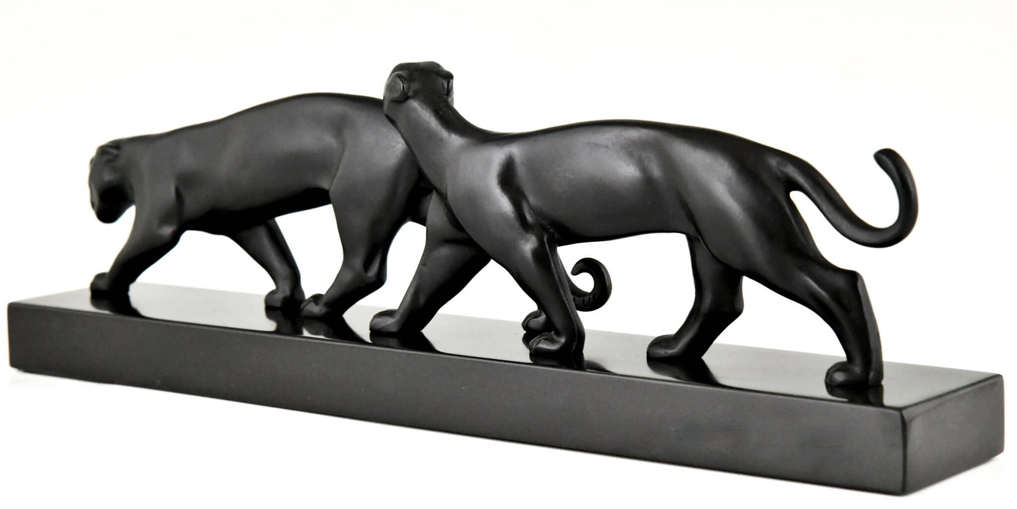 Art Deco bronze sculpture of two panthers - Deconamic
