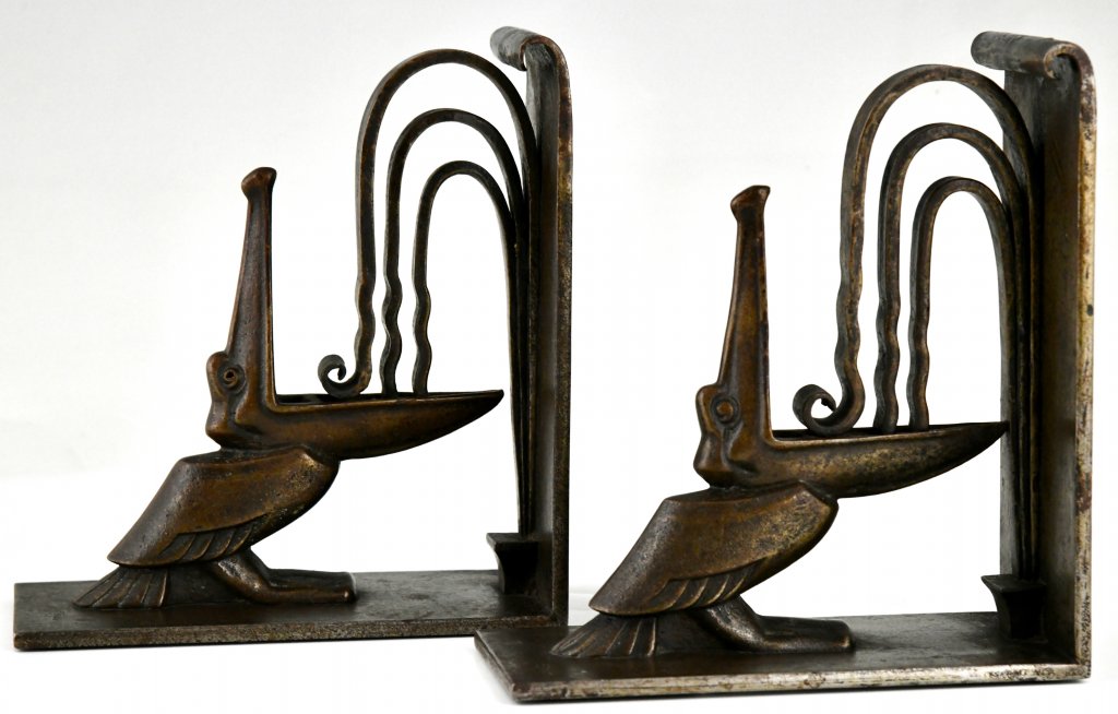 Art Deco wrought iron pelican bookends. - Deconamic