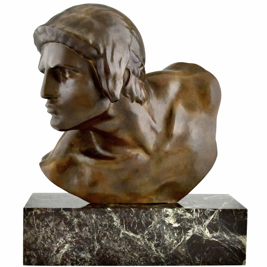 Art Deco bronze sculpture bust of Achilles - Deconamic