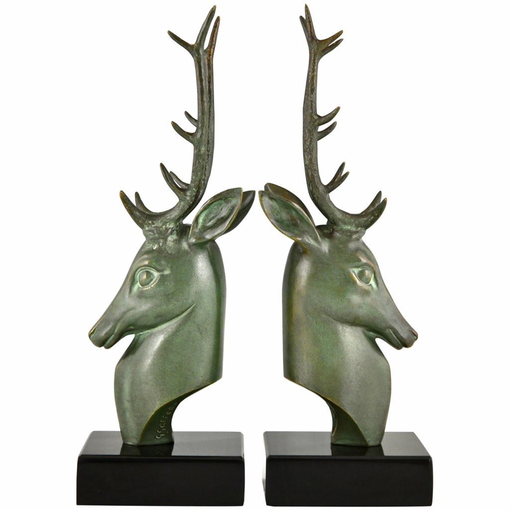 Art Deco bronze bookends nymph and faun - Deconamic