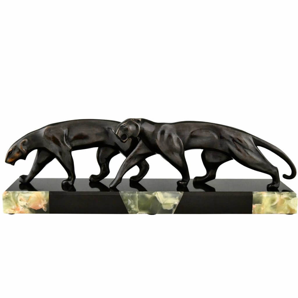 Art Deco bronze sculpture two panthers. - Deconamic