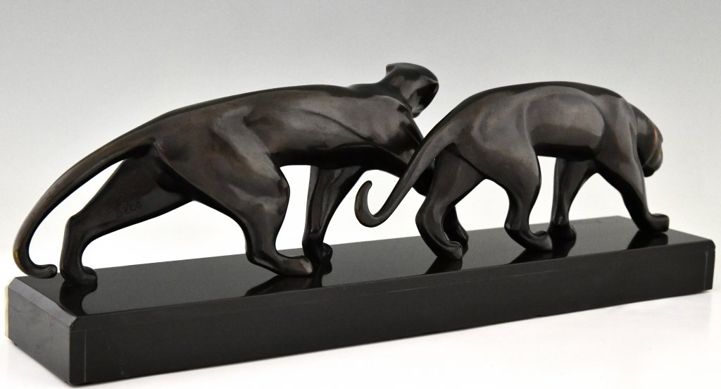 Art Deco bronze sculpture two panthers. - Deconamic