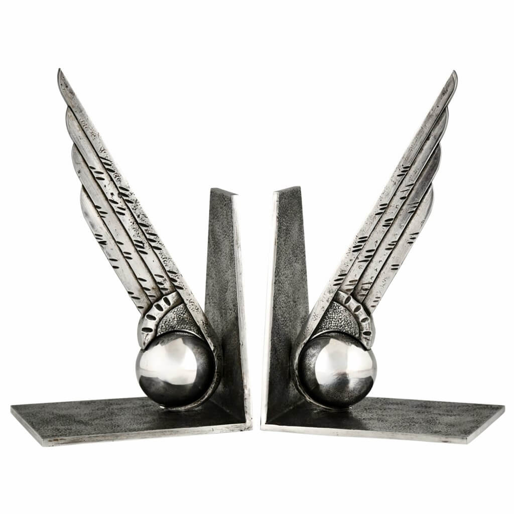 Art Deco wrought iron wing bookends - Deconamic