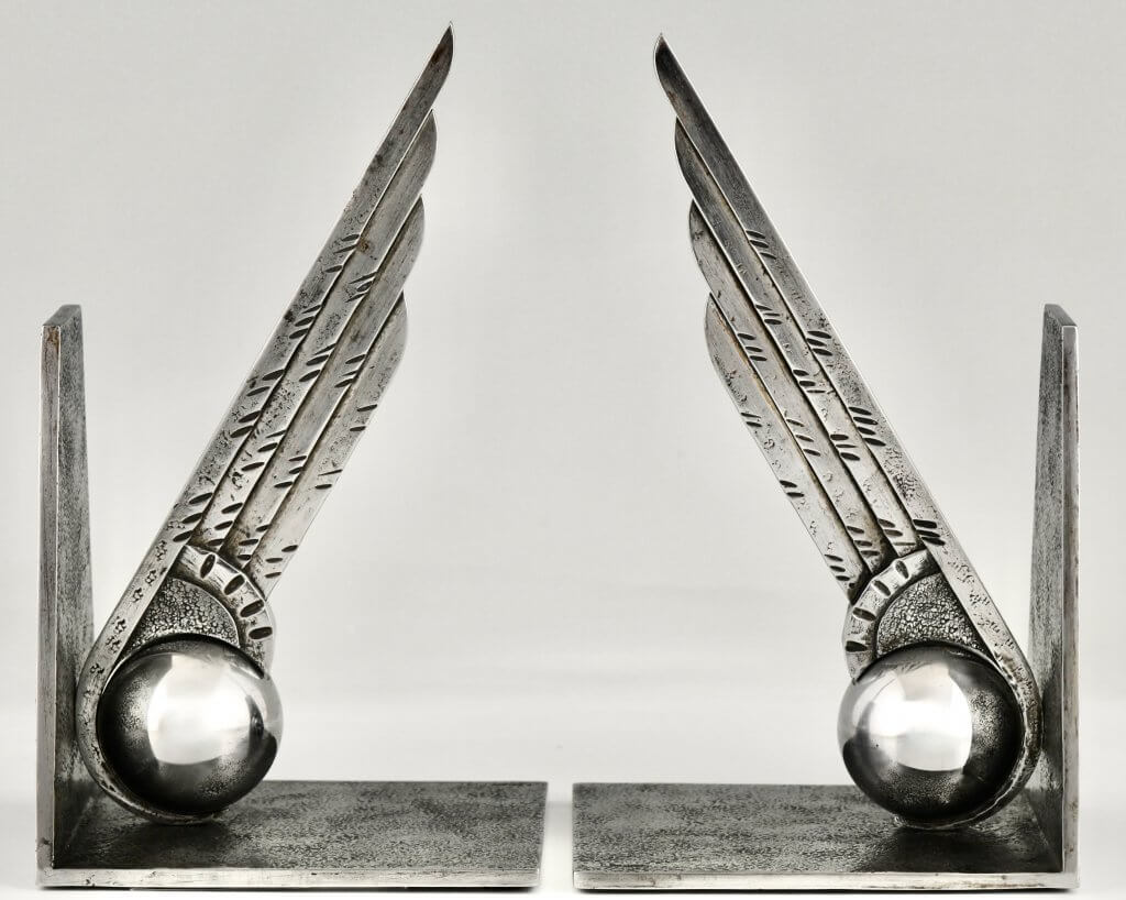 Art Deco wrought iron wing bookends - Deconamic