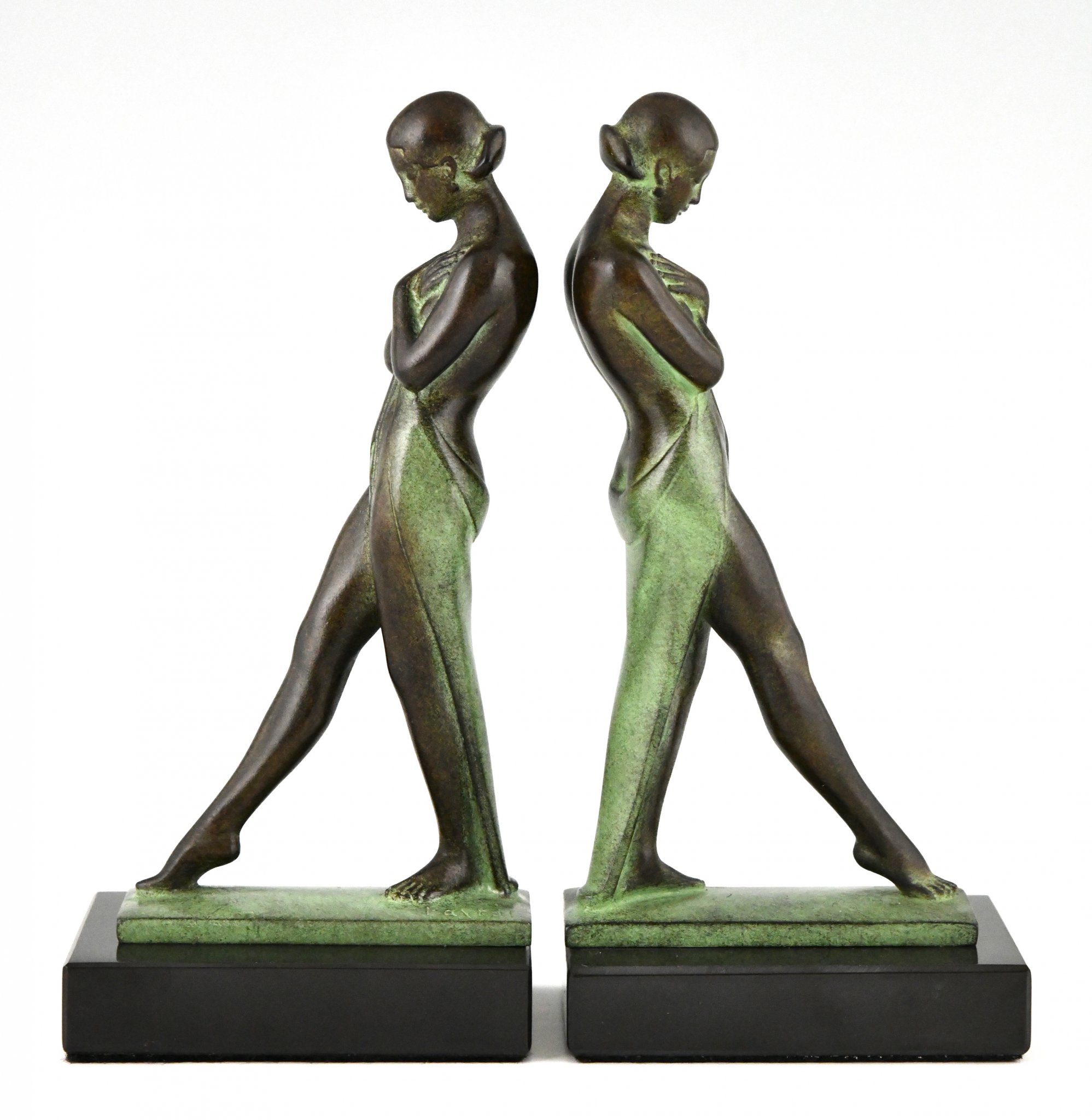 Art Deco style bookends standing nudes MEDITATION - Deconamic