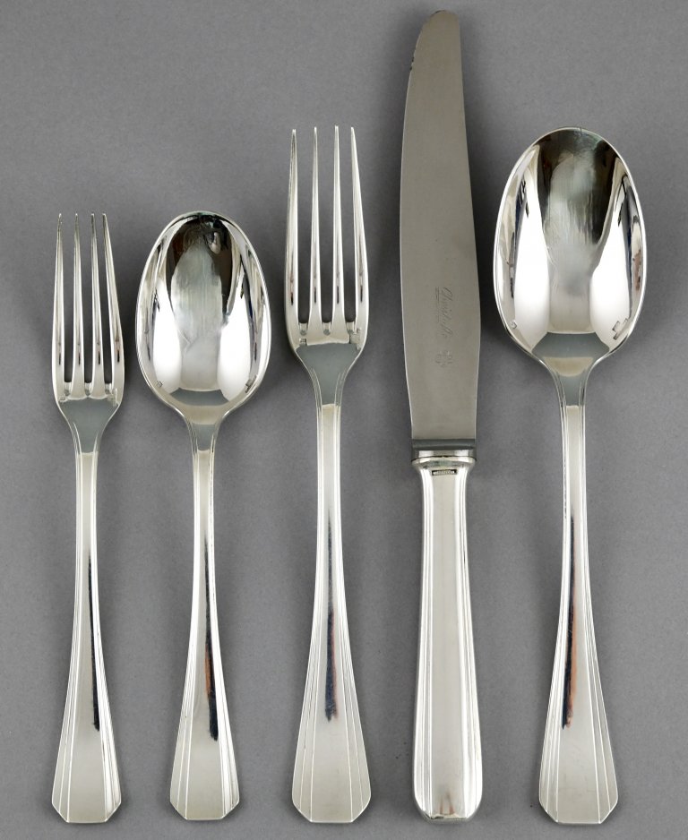Art Deco silver plated cutlery set BOREAL 125 pc. - Deconamic