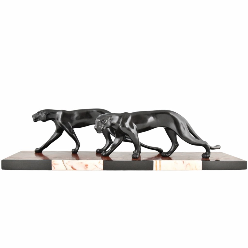 Art Deco sculpture of two panthers. - Deconamic