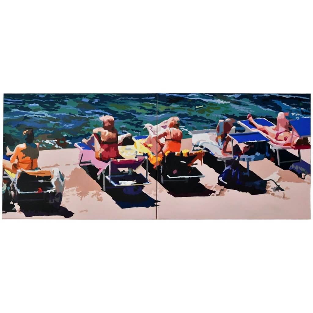 Painting of sunbathers LE BAIN DE SEPTEMBRE. - Deconamic